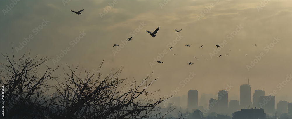 Resilient Birds Nesting in Smog-Filled Skies: A Stark Image of Nature's ...