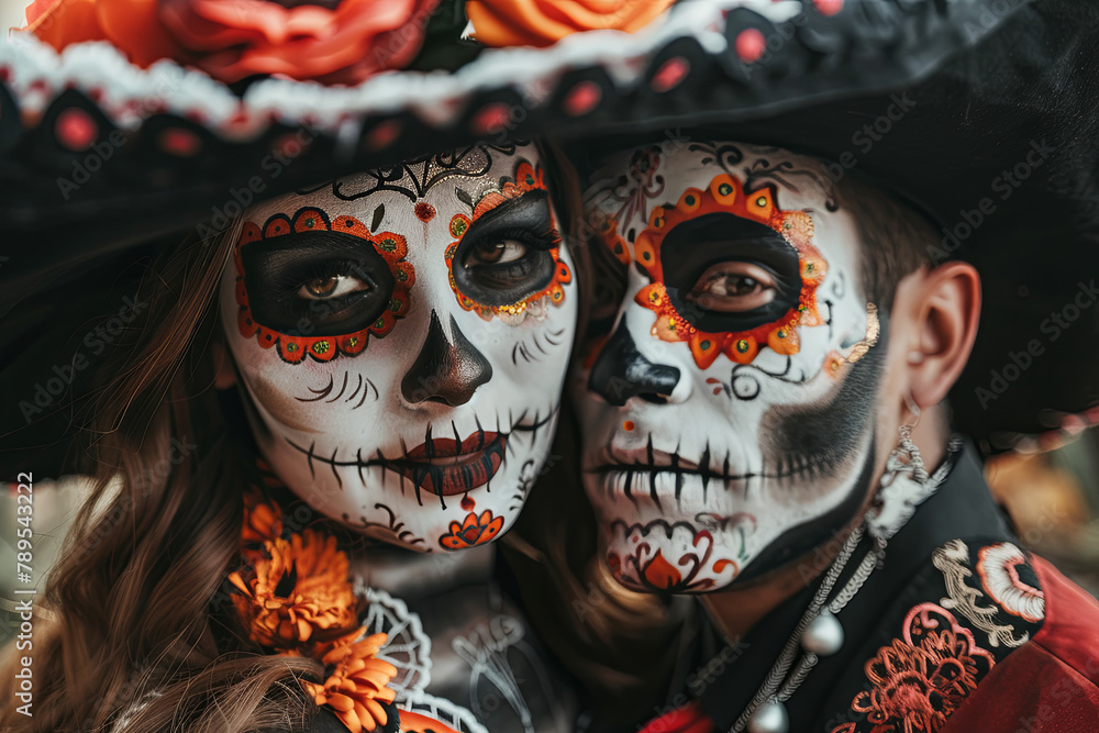 Dia de los Muertos themed portrayal of a male and female dressed as ...