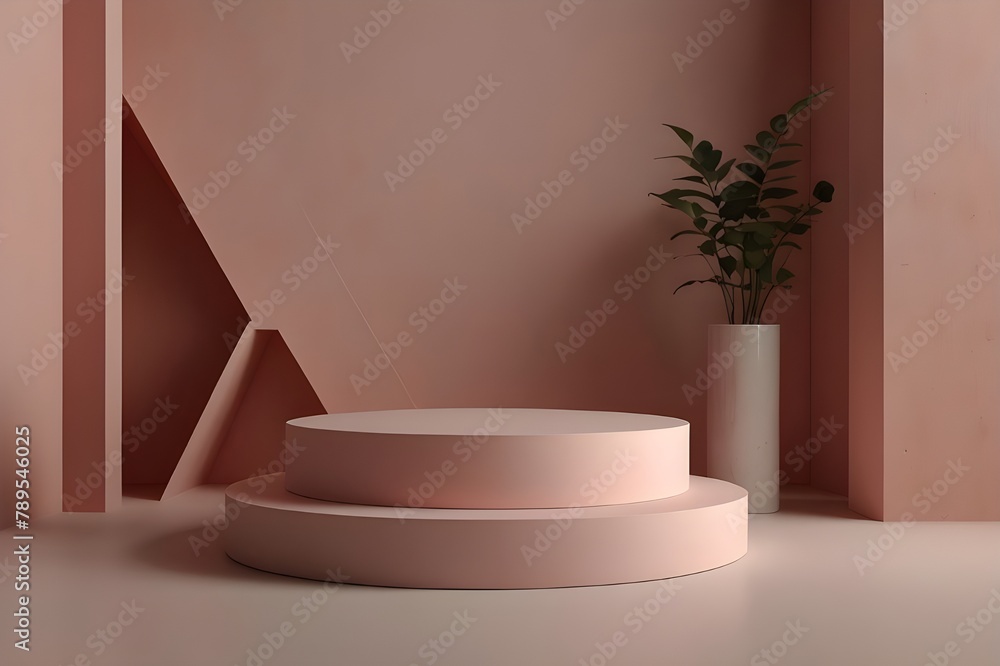 3D depiction of a minimalist stage, podium, and product booth for ...