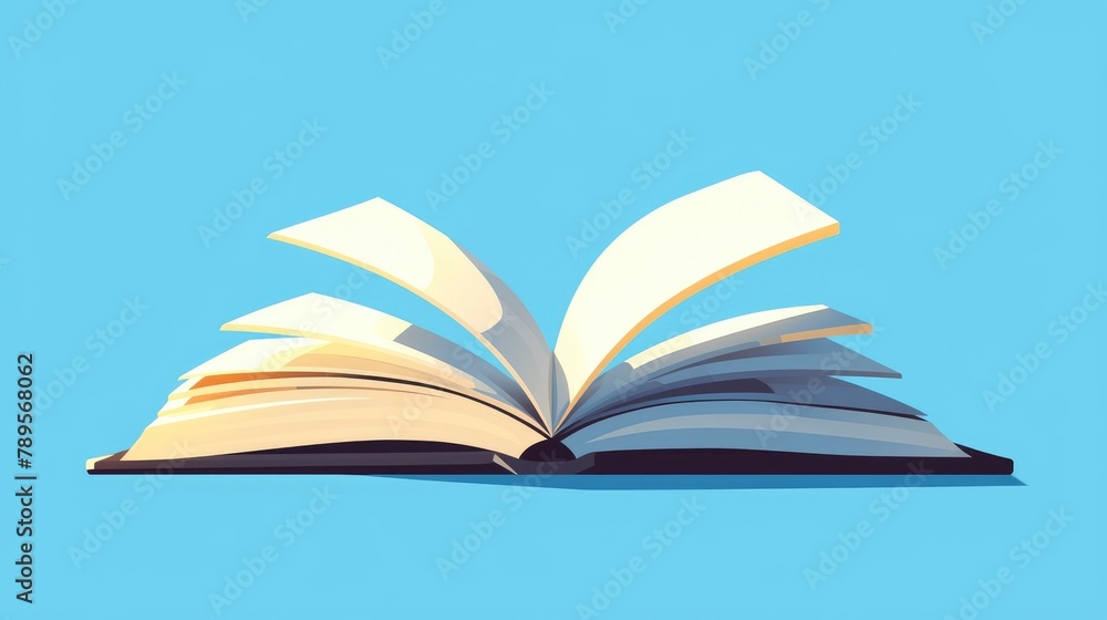 Explore a lively digital open book icon in cartoon 2d style for online ...