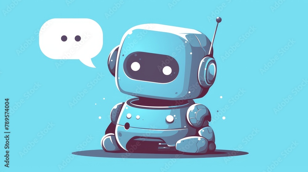 Modern flat cartoon character of a robot icon with a speech bubble ...