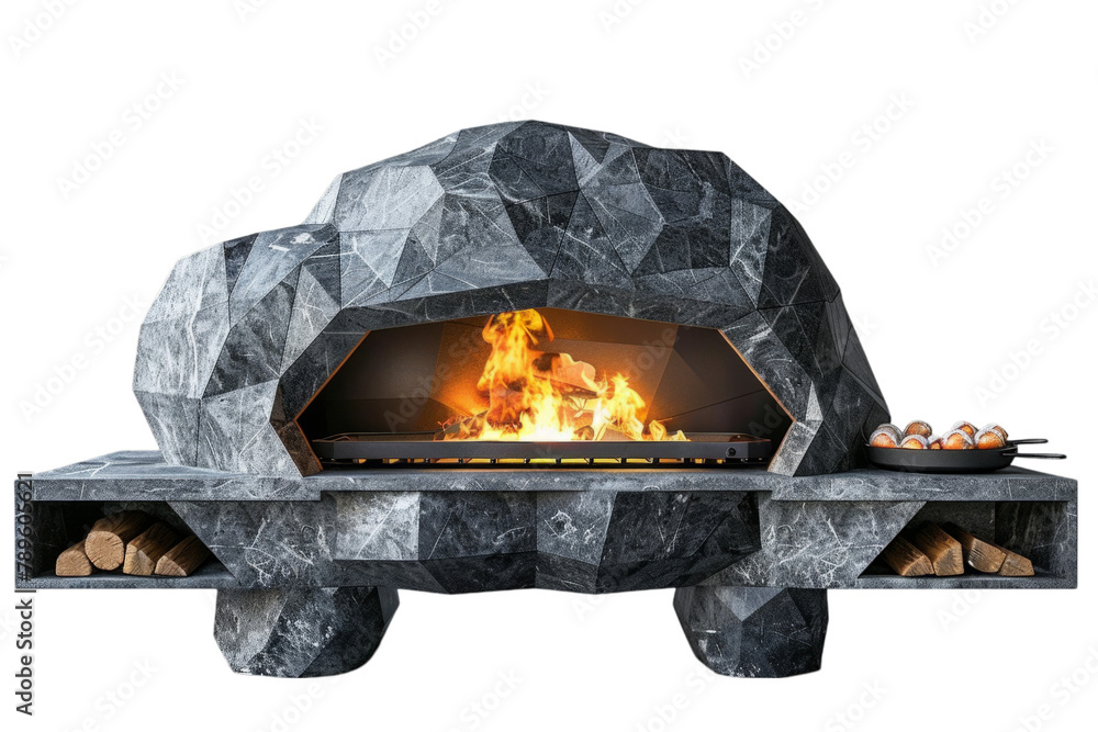 Geometric Stone Oven with Fire. Angular Wood-Fired Oven Design on ...