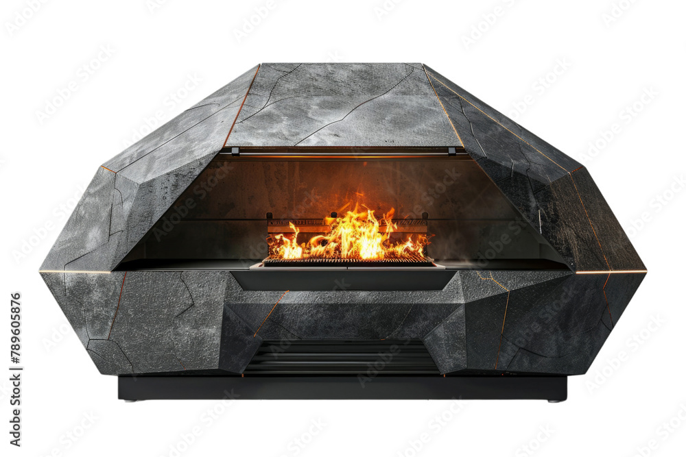 Geometric stone barbecue with live fire, isolated on Transparent ...