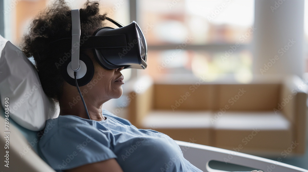 A patient wears a VR headset, engaging in immersive therapy exercises ...