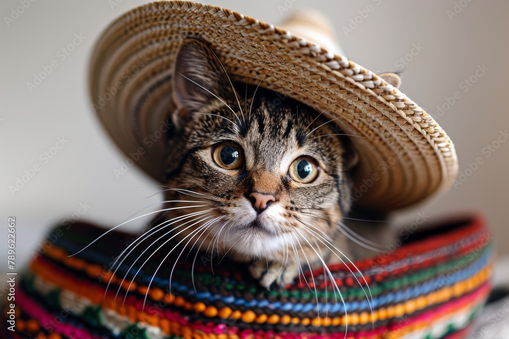 Mexican cat in sombrero. Festive mexican cat. Cat in sombrero. Cinco de ...