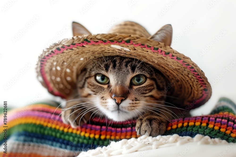 Mexican sombrero. Mexican cat in sombrero. Festive mexican cat. Cinco ...