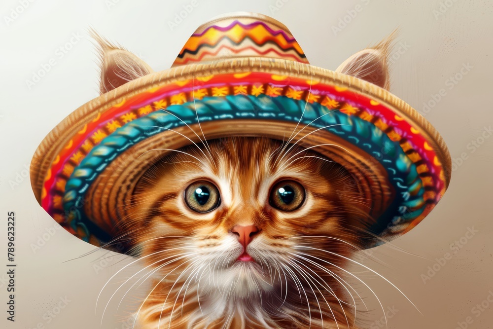 Cat in sombrero. Mexican cat in sombrero. Festive mexican cat. Mexican ...