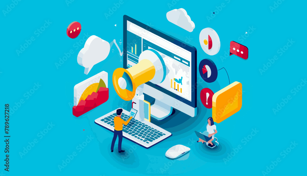 Concept with laptop computer, charts diagrams, graphs and place for ...