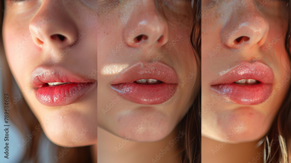 Beauty, mouth or woman in studio composition for plastic surgery, lip ...