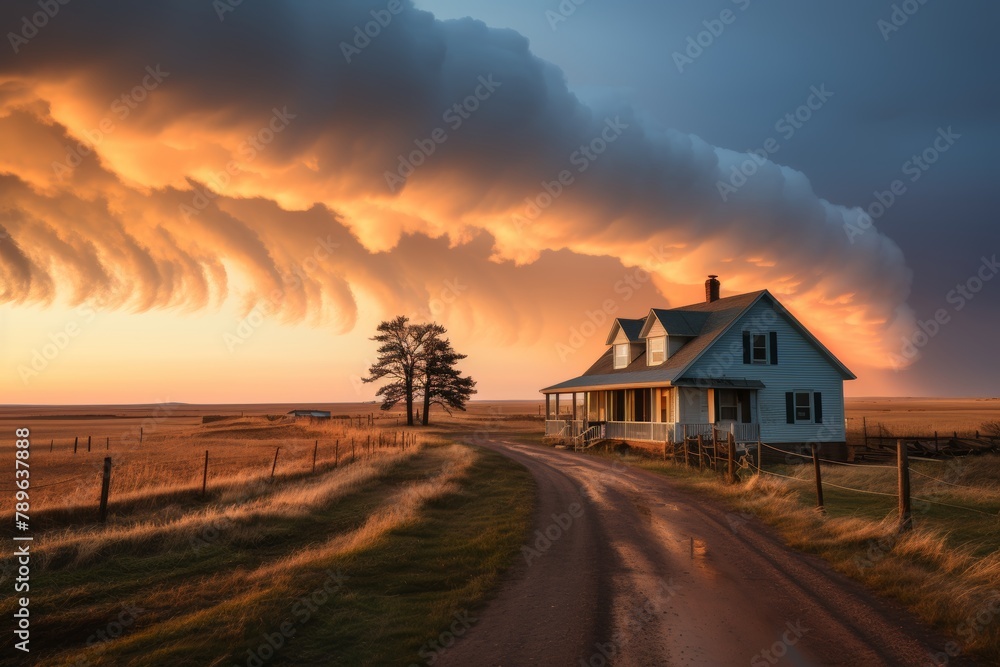 Small tornadoes over populated landscape, houses in path, severe ...