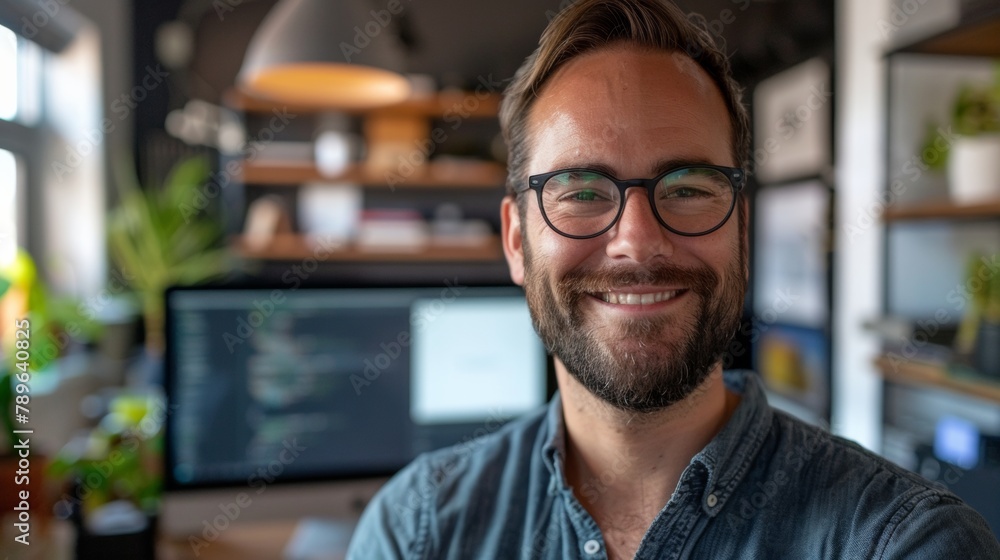 Engineer Working on Desktop Computer, Screen Showing CAD Software with ...
