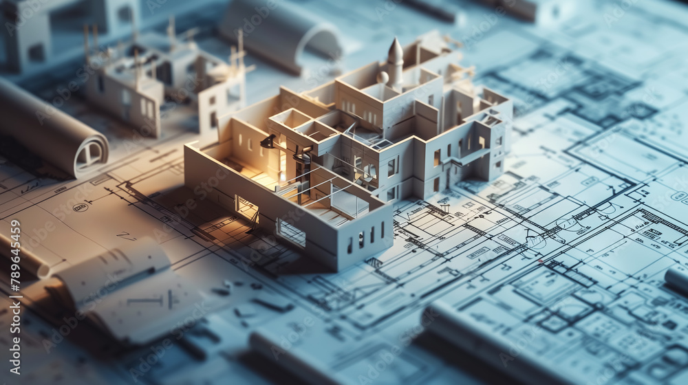 3D architecture model and house building blueprint plan, Wall Art ...