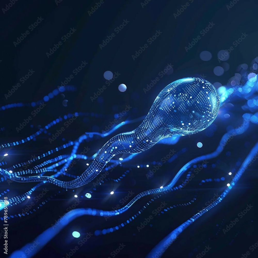 blue sperm with data streams, artificial intelligence in reproductive ...