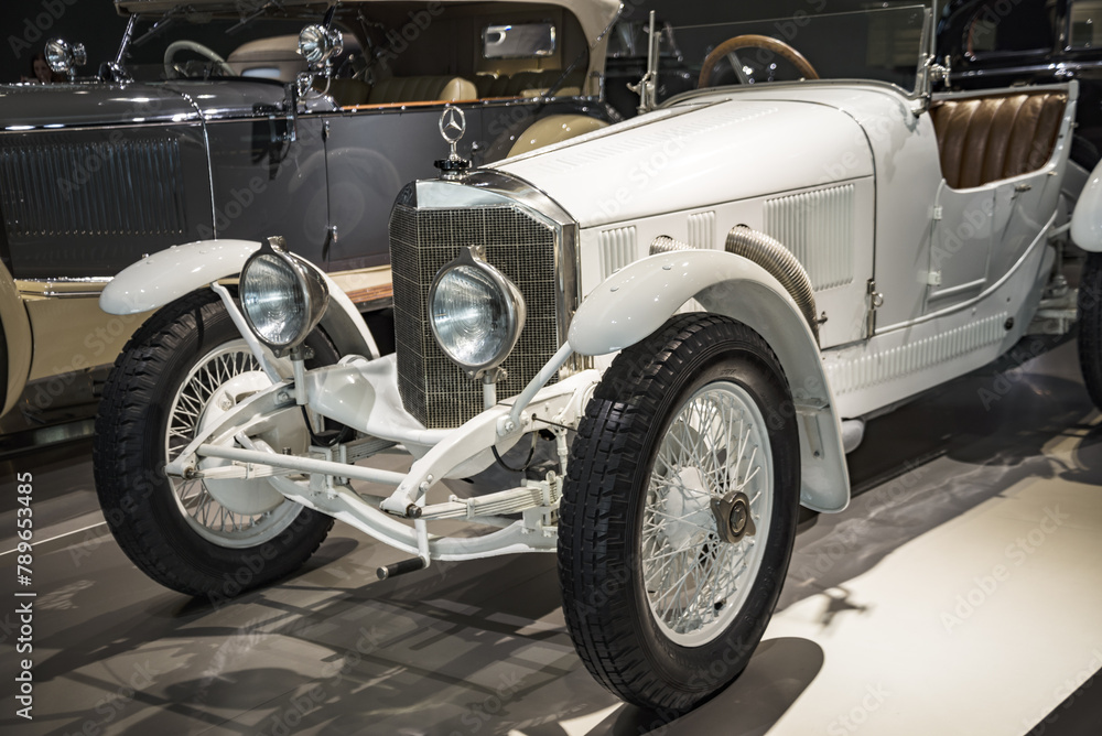 Side view. Historic collection of Mercedes racing cars and other brand ...