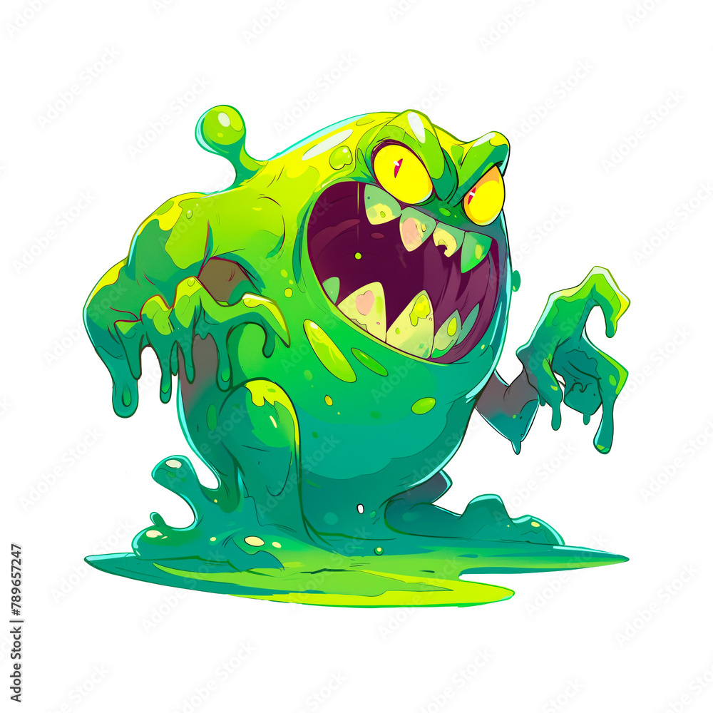 Green slime monster isolated on transparent background. Halloween ...