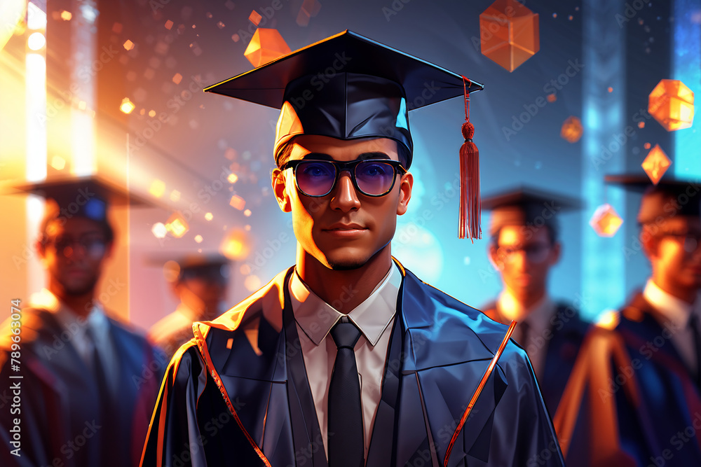 Group of student graduates with glasses in lab coat graduating college ...