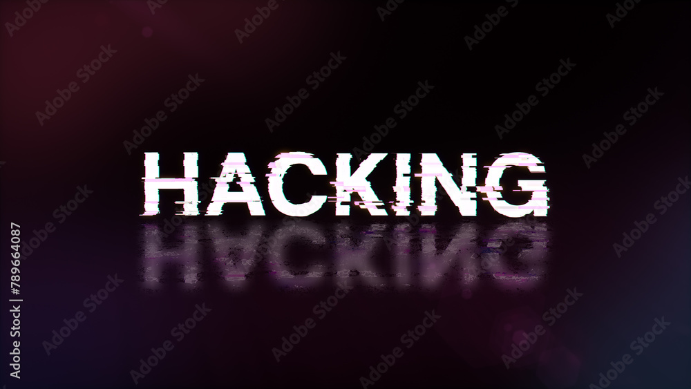 3D rendering hacking text with screen effects of technological glitches ...