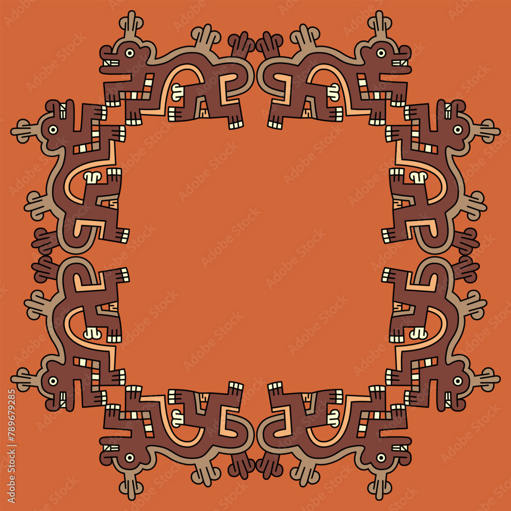 Rectangular ethnic frame or border with fantastic animals. Native ...