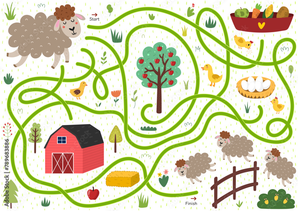 Help the sheep to find a way to the fence. Farm maze activity for kids ...