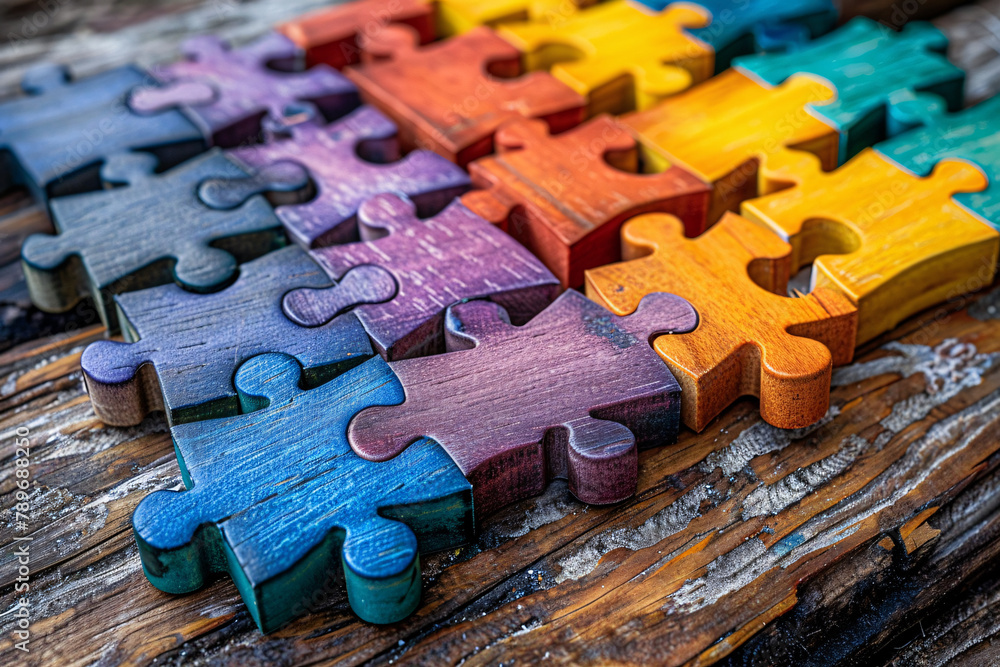 puzzle pieces of different colors and shapes coming together to ...