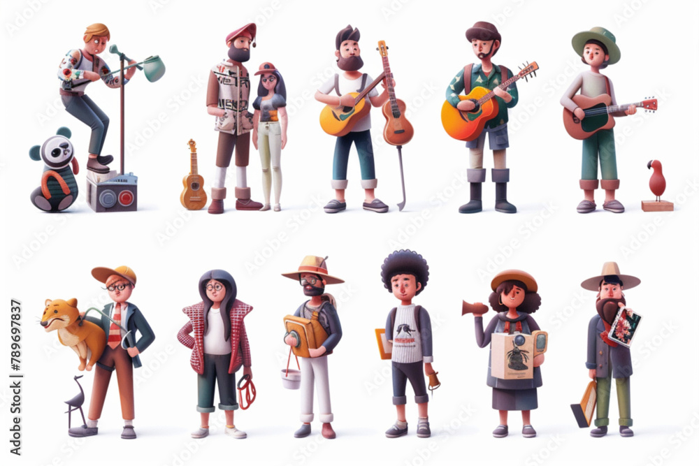 Set of characters addicted to different hobbies. Talented people are ...