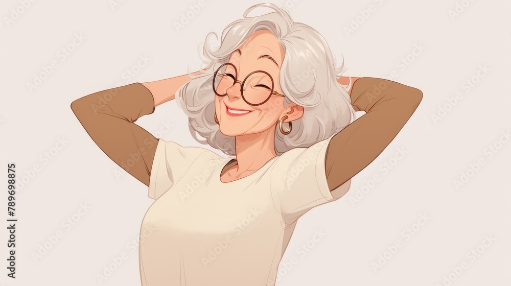 A vibrant full body portrait captures Susan a stylish older woman with ...