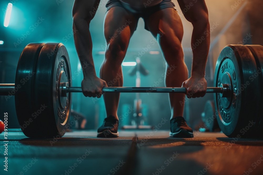 Low-angle view of an unrecognizable muscular build man, bodybuilder ...