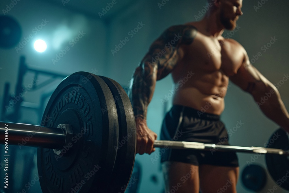 Low-angle view of an unrecognizable muscular build man, bodybuilder ...