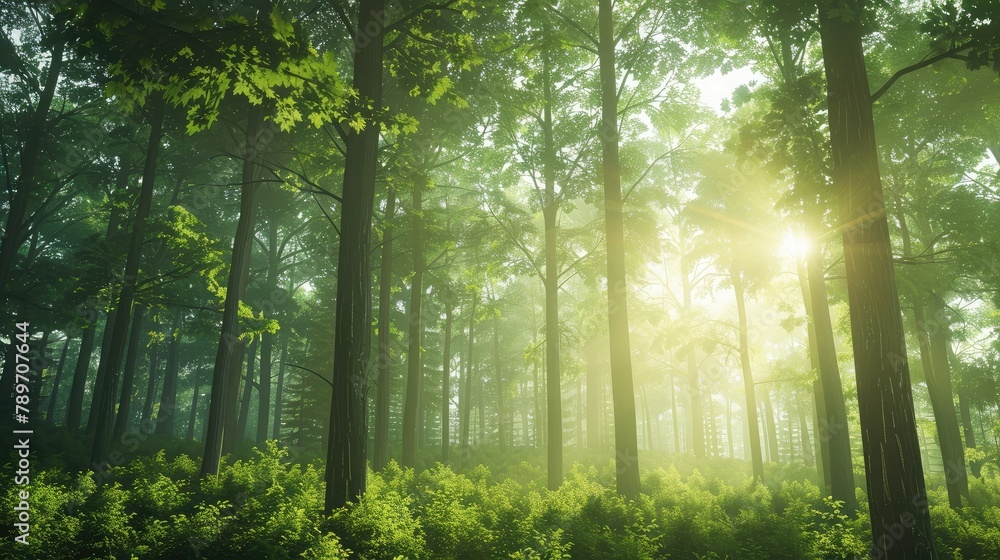 serene forest landscape with trees swaying in the wind, highlighting ...