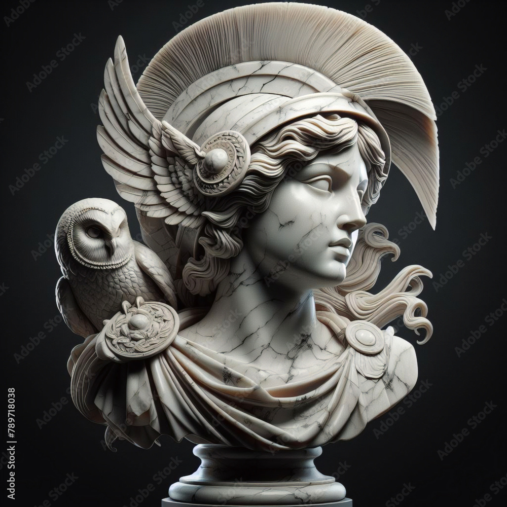 Illustration of a Renaissance marble statue of Athena. She is the ...