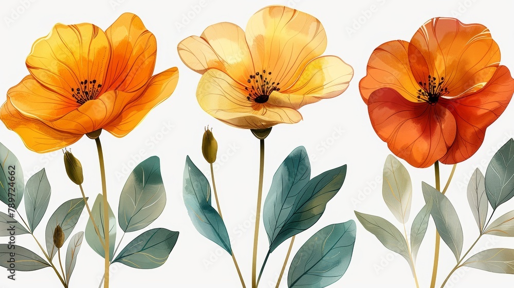 Set of botanical wall art moderns. Earth tone boho flower line art ...