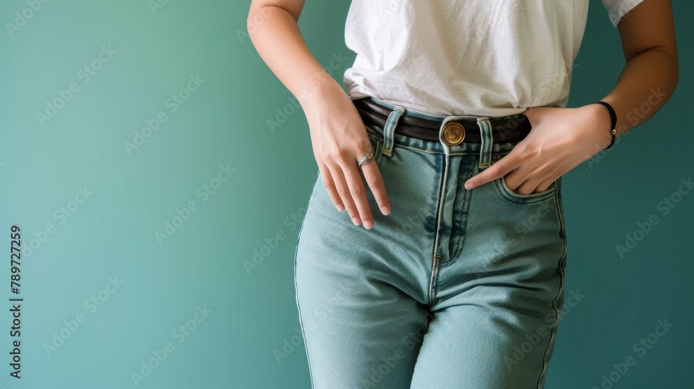 A person stands with their weight shifted to one side their hips ...