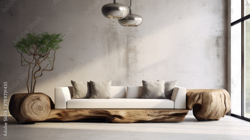 Rustic sofa made of tree root ball and tree trunk decorative column ...