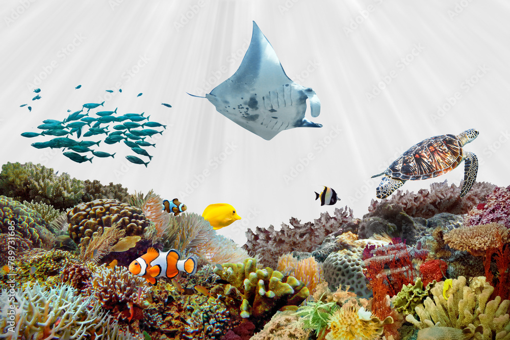 Coral reef png transparent background, sea animals swimming Stock Photo ...