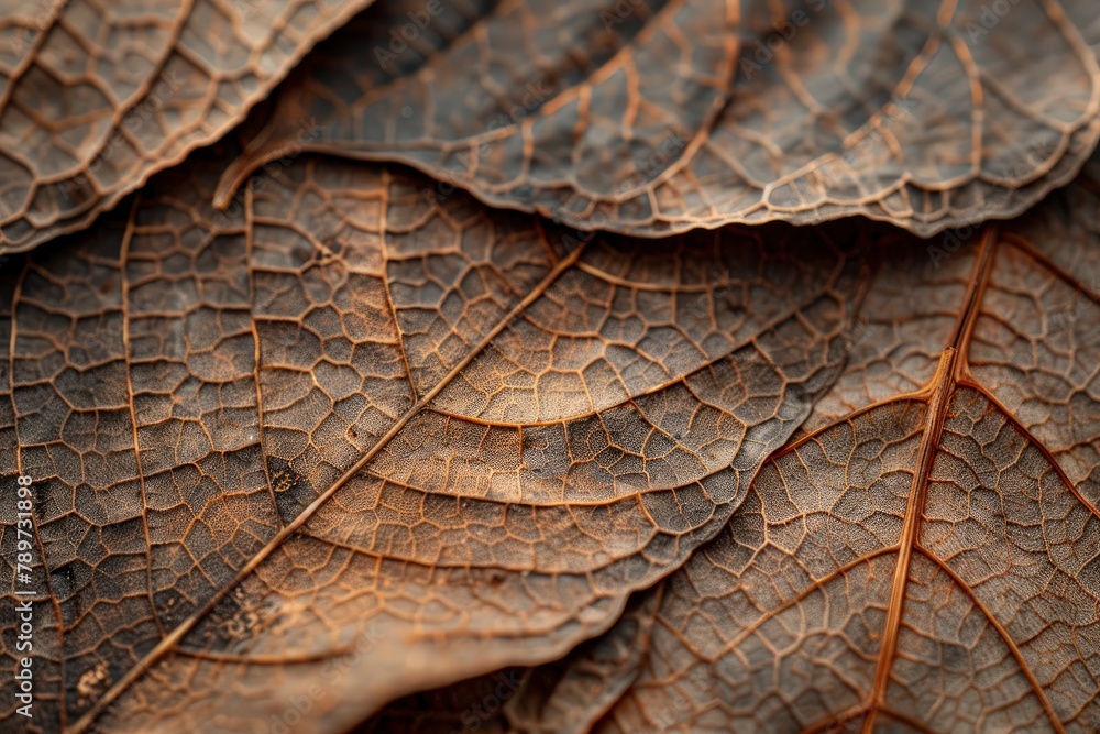 Close up of Fiber structure of dry leaves texture background. Cell ...