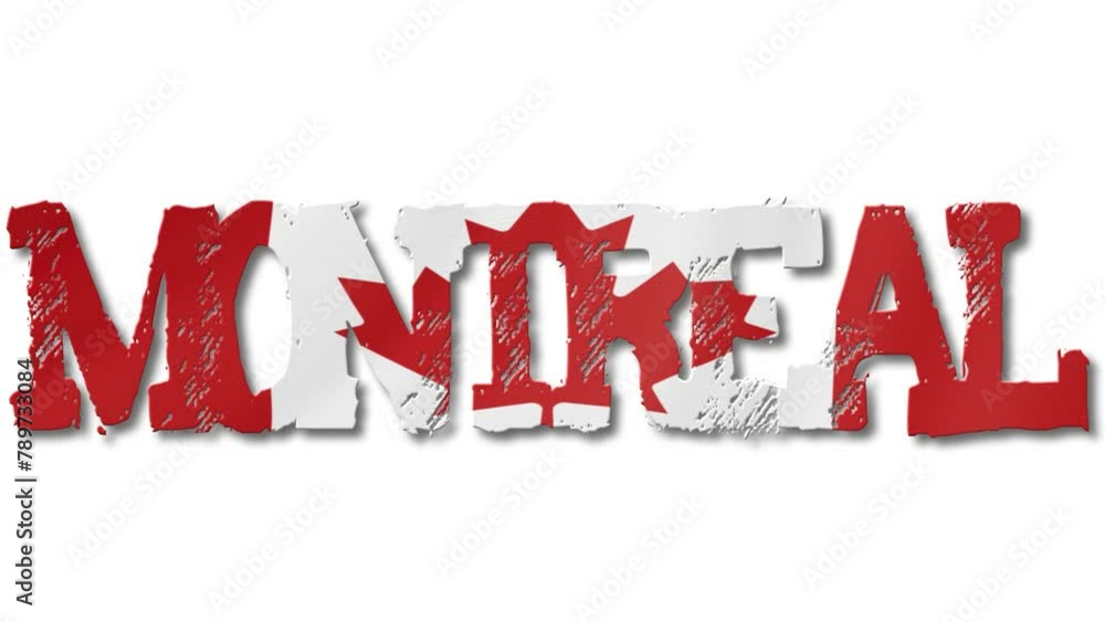 Montreal Text with Canada Flag Waving Inside. Seamless Loop Animation ...