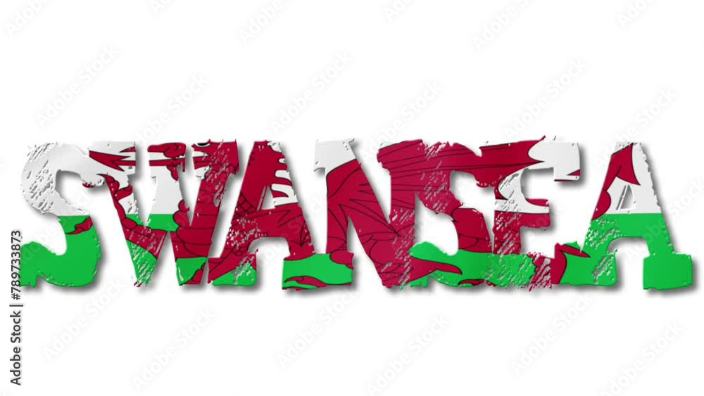 Swansea Text with Wales Flag Waving Inside. Seamless Loop Animation on ...