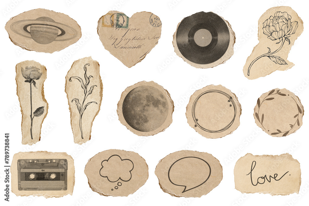 Vintage png sticker, brown ripped paper set transparent background ...