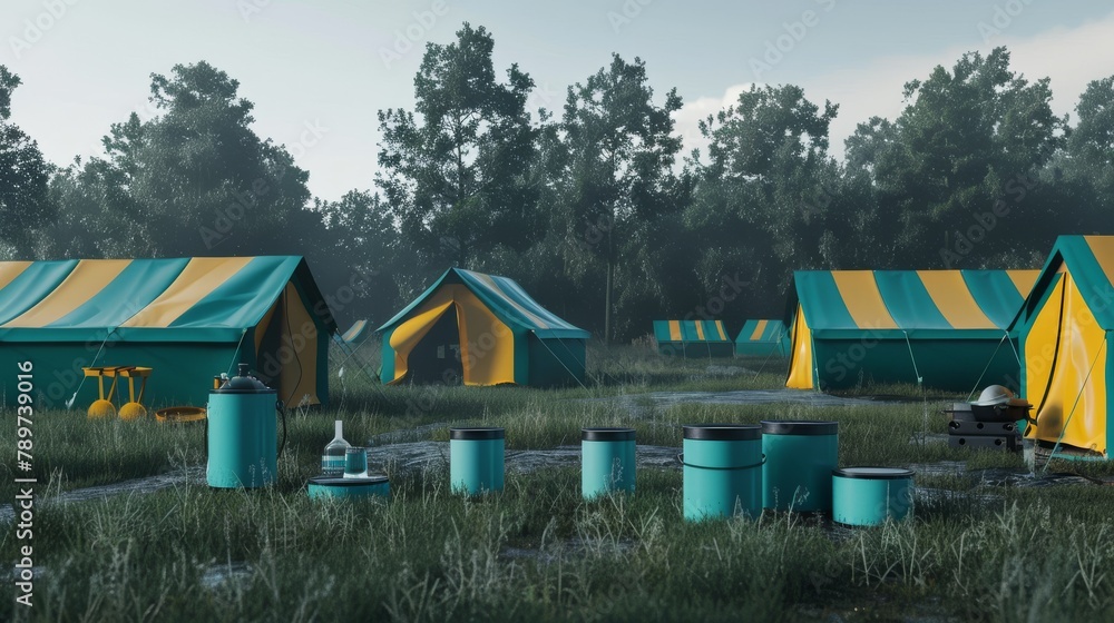 Arranges a summer science camp outdoor activity, where bright yellow ...