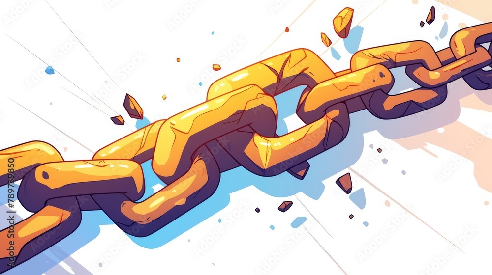 Illustration of a comic style broken chain sign icon depicting a ...