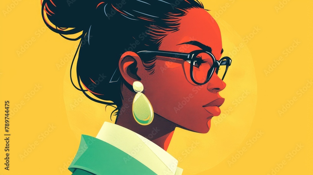 A vibrant 2d illustration showcases a sophisticated Afro American ...