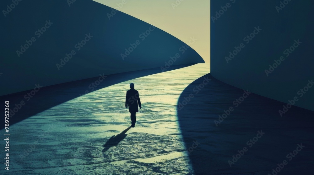 A shadowy figure walking along a path representing the neverending ...