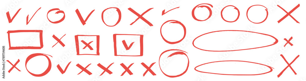 V and X marks tick boxes. Vector hand drawn doodle marker approval ...
