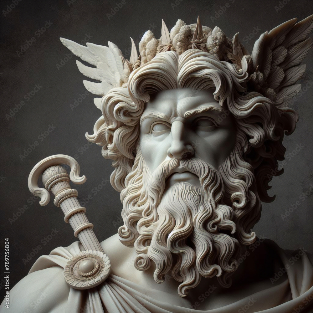 Illustration of a Renaissance statue of Zeus, king of the gods. god of ...