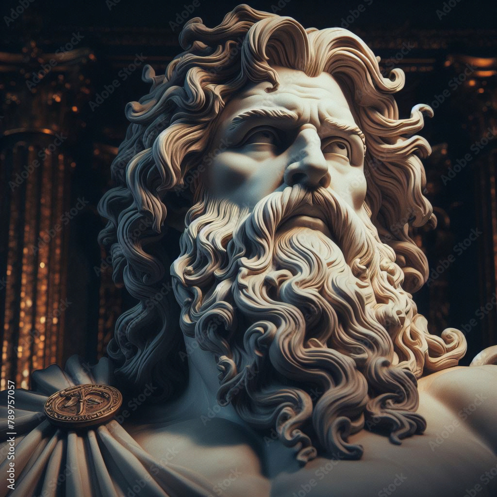 Illustration of a Renaissance statue of Zeus, king of the gods. god of ...