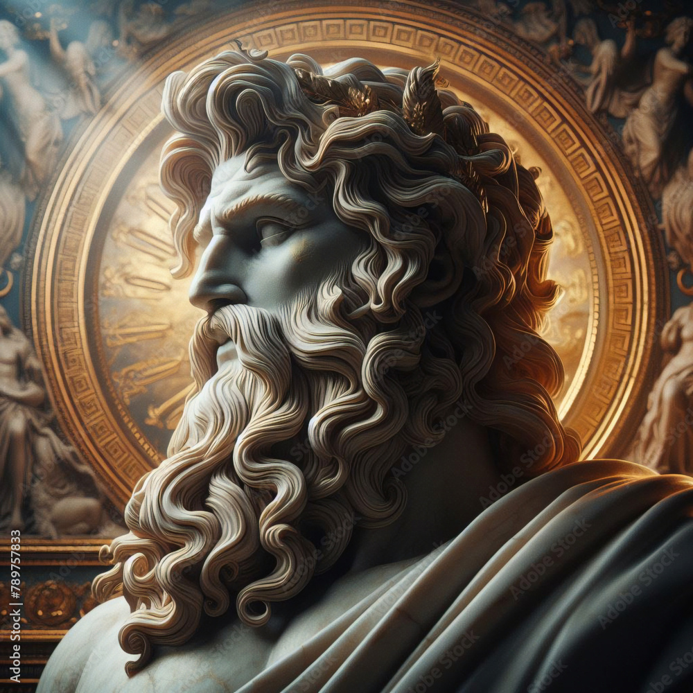 Illustration of a Renaissance statue of Zeus, king of the gods. god of ...