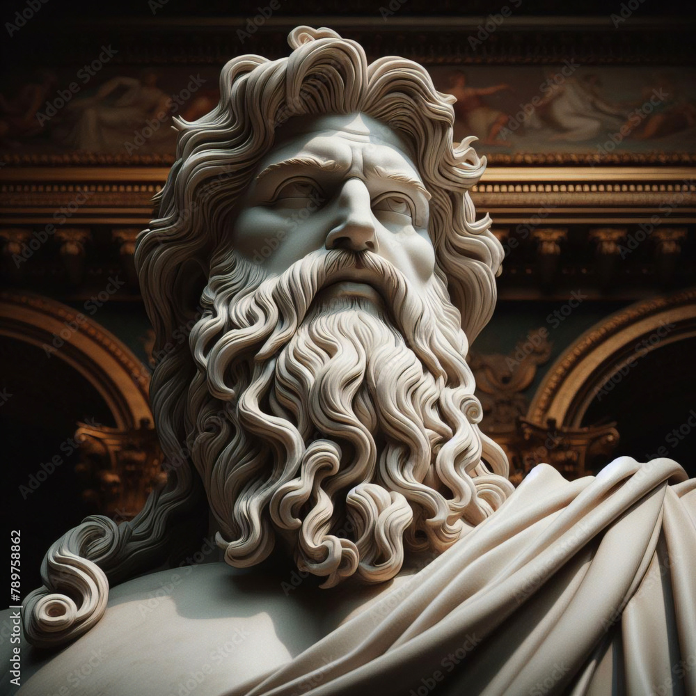 Illustration of a Renaissance statue of Zeus, king of the gods. god of ...