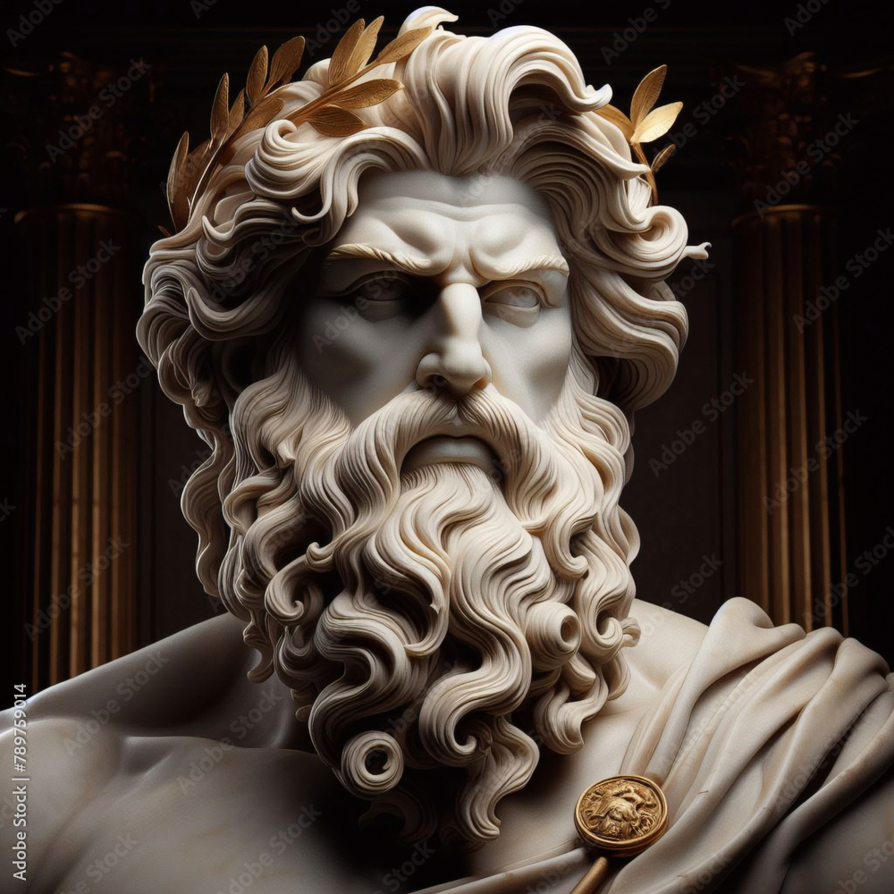 Illustration of a Renaissance statue of Zeus, king of the gods. god of ...