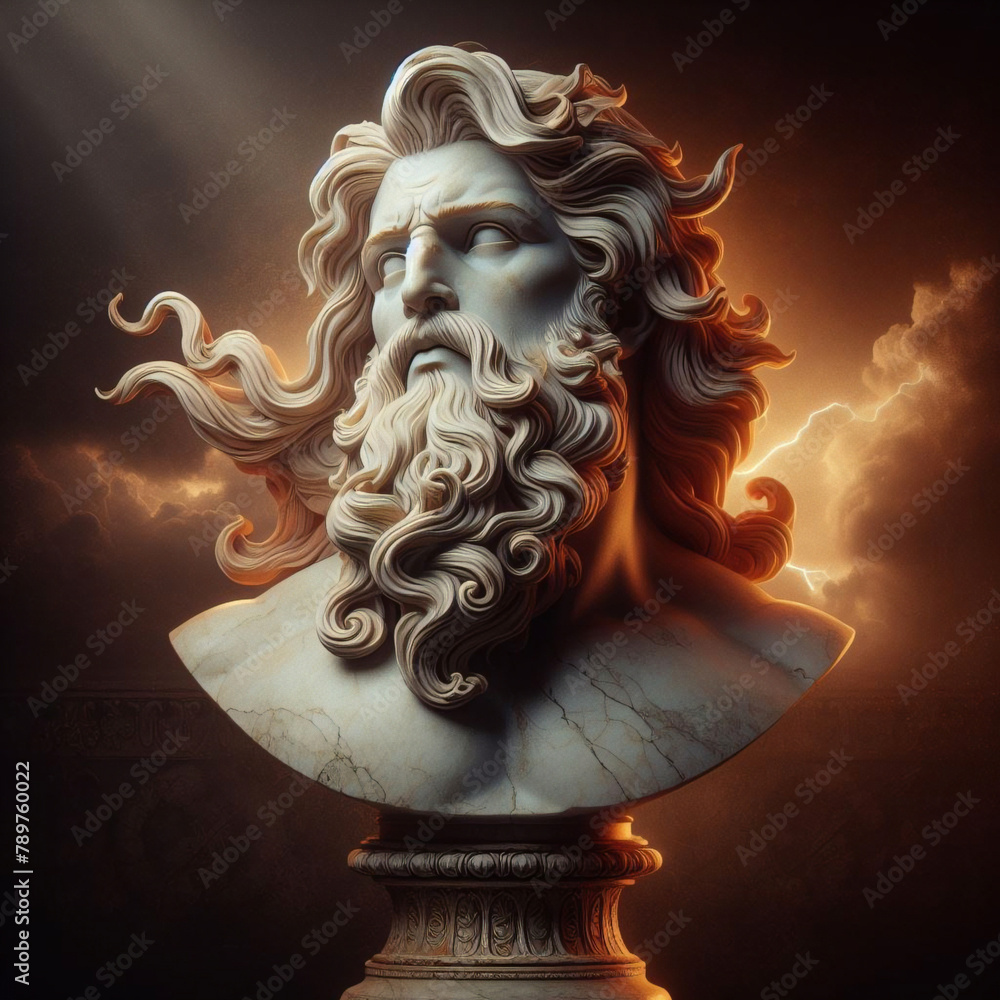 Illustration of a Renaissance statue of Zeus, king of the gods. god of ...