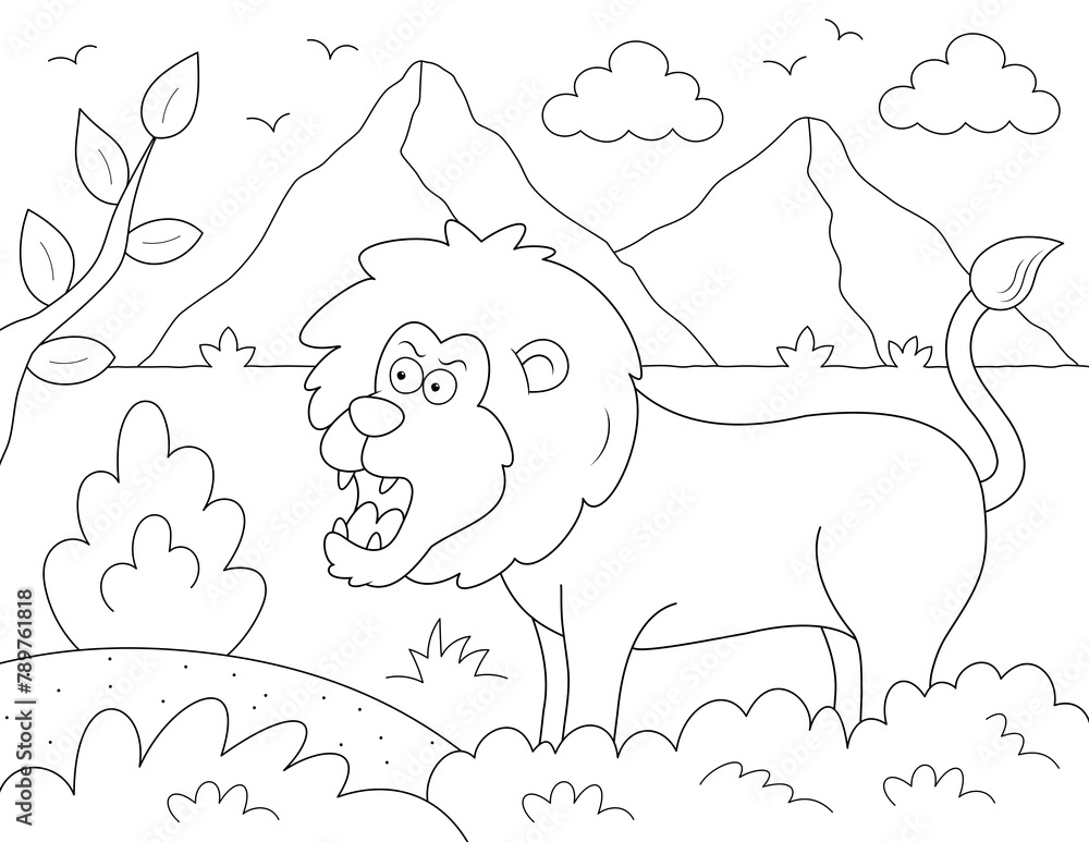 animal coloring page. angry lion in nature. you can print it on ...